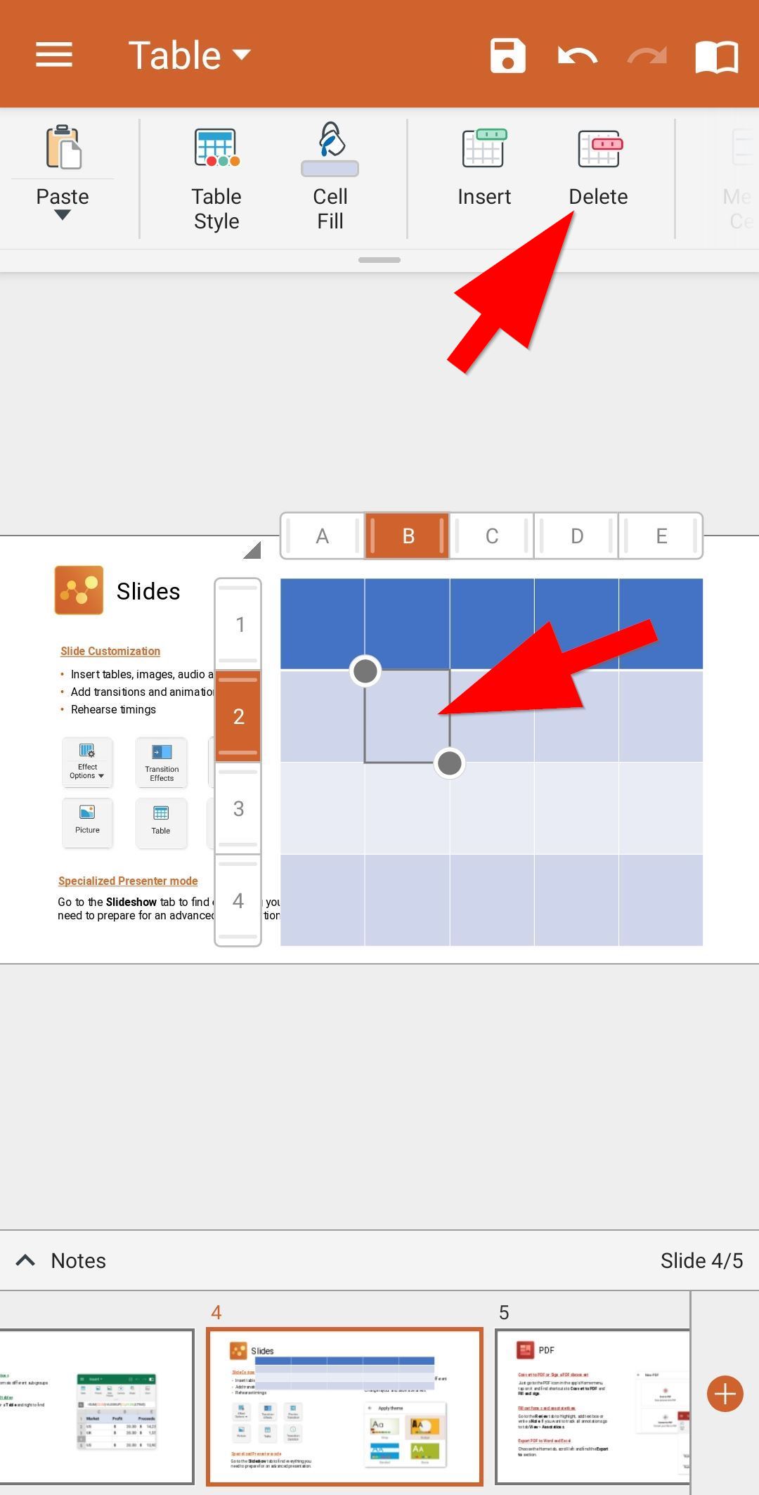 Delete Table Rows And Columns In Slides Officesuite